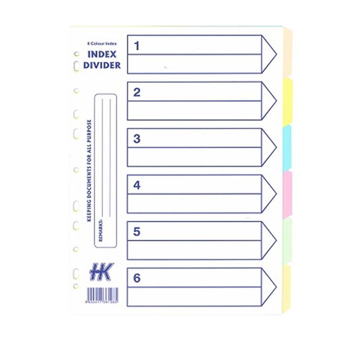 6 Colour Paper Index Divider